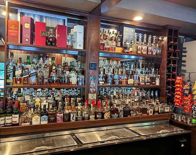 A liquor selection impressive enough to make you wonder if they're running a tavern or a very friendly museum.