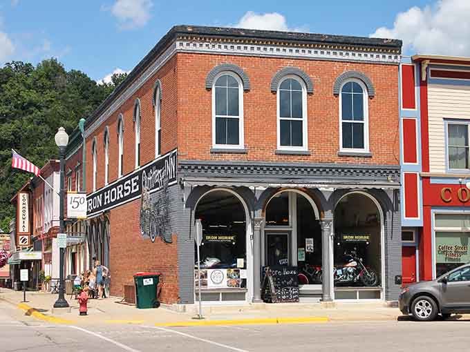 The old general store building stands proud with arched windows that have watched generations of shoppers come and go.