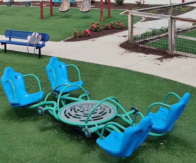 The merry-go-round swing combines two classic playground favorites into one genius invention that'll have kids lining up for turns.