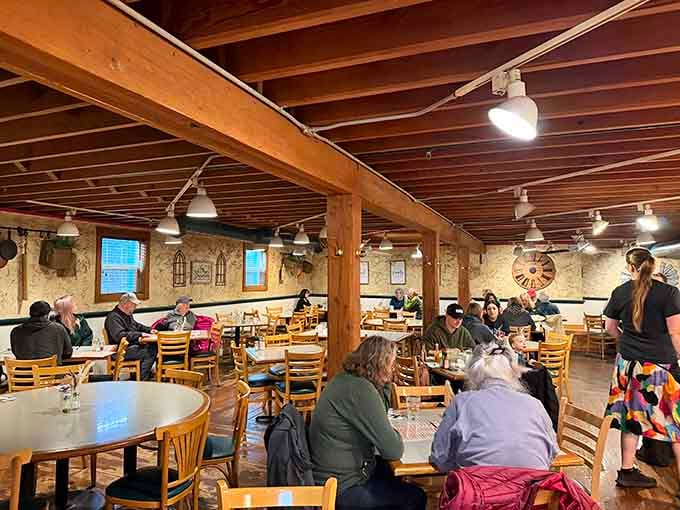 The dining room fills with happy breakfast seekers who understand that good food requires patience and appetite.