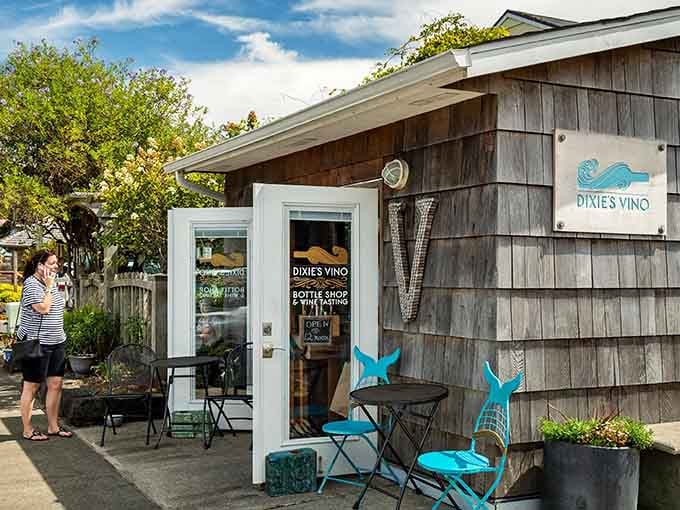 Dixie's Vino brings wine country vibes to the beach, complete with turquoise mermaid chairs that Instagram dreams are made of.