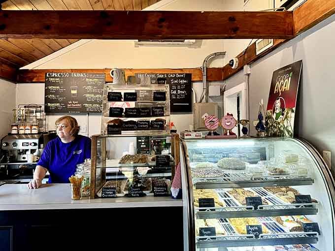 The bakery counter with its glass case full of temptation is strategically placed where you can't possibly leave without buying something sweet.