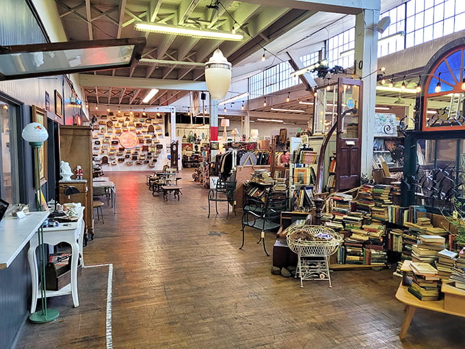 Books stacked high create literary towers that any bibliophile would happily get lost exploring for hours.