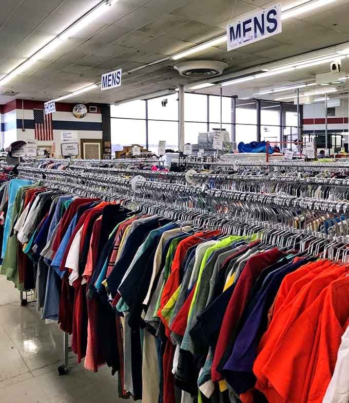 The men's department stretches to the horizon, a sea of potential wardrobe refreshes for less than a fancy coffee habit.