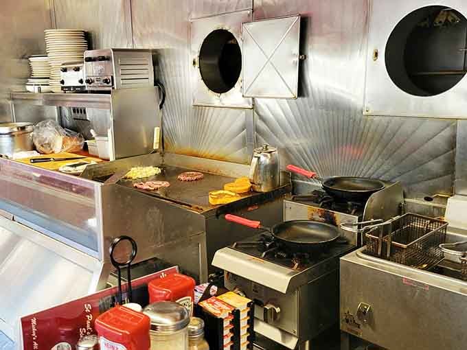 The open kitchen means you can watch your breakfast being made on a griddle seasoned by decades.