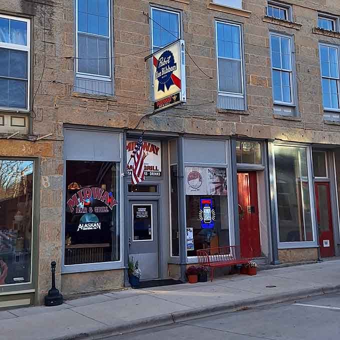 The Midway Bar and Grill occupies a classic limestone building, proving that historic spaces make excellent spots for modern refreshments.