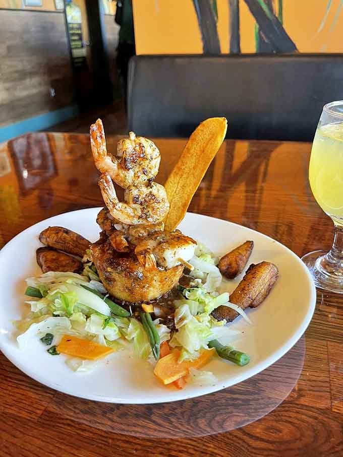 Rum jerk shrimp kabobs standing tall and proud, ready to deliver flavor that'll knock your flip-flops off.