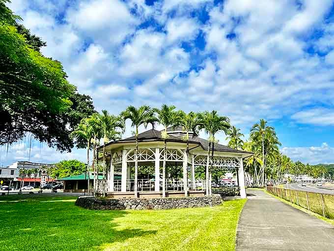 This charming gazebo in Liliuokalani Gardens offers shelter from Hilo's famous rain showers and a perfect spot for watching the bay.