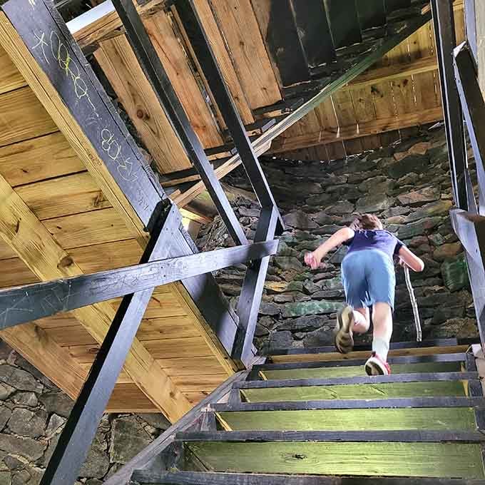 Climbing these tower stairs is like ascending through history, one stone step at a time toward glory.