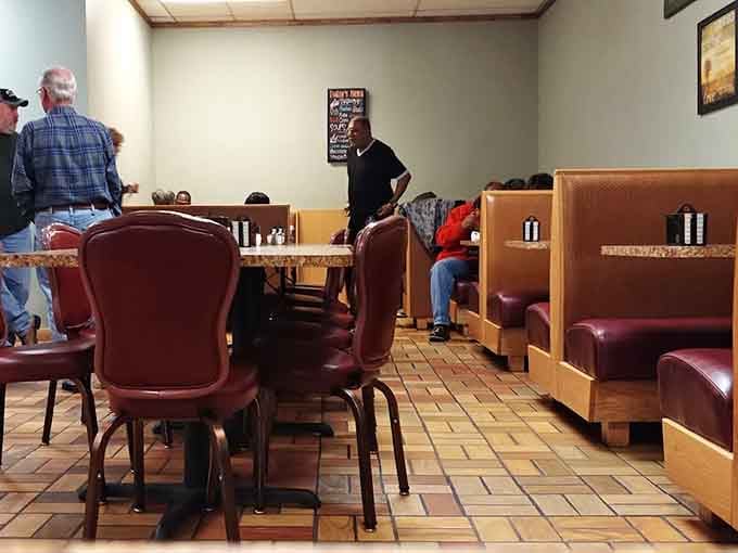 Booth seating and plenty of elbow room: the kind of setup that encourages lingering over that second coffee.