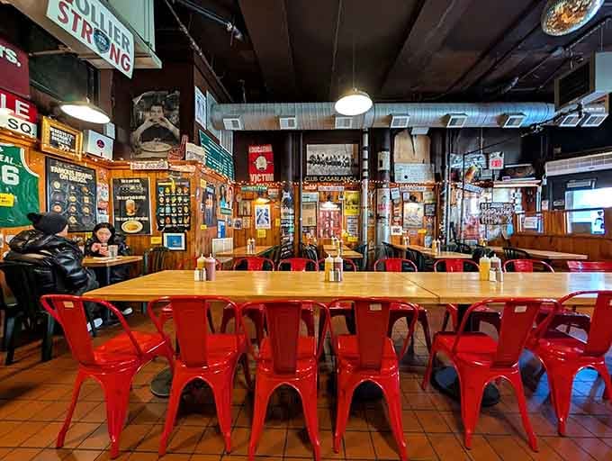 Every inch of wall space tells a story, making this the most entertaining place to wait for food.