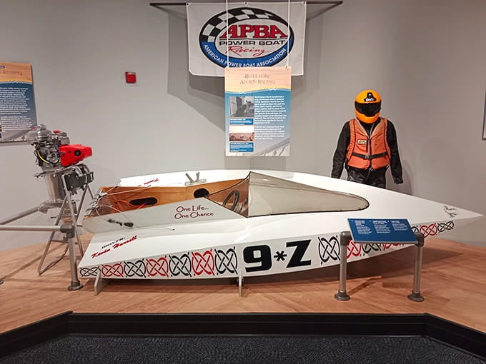 This sleek powerboat represents the evolution of maritime life, when speed started replacing the romance of wind and sail.