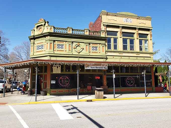 Sara's Harmonie Way offers ornate Victorian charm with decorative details that modern builders wouldn't dream of attempting.