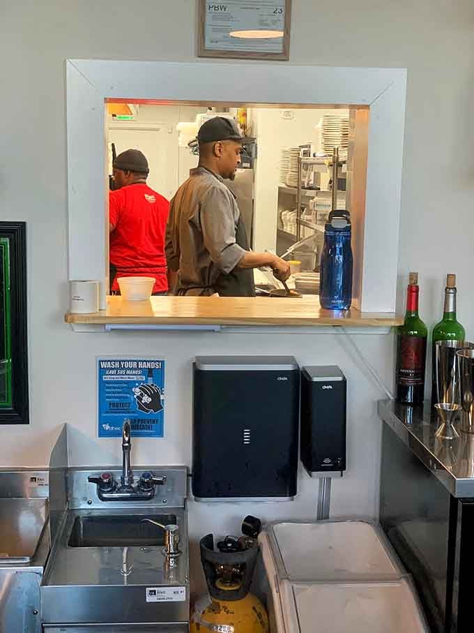 The kitchen window offers a peek at where all that delicious magic actually happens behind the scenes.