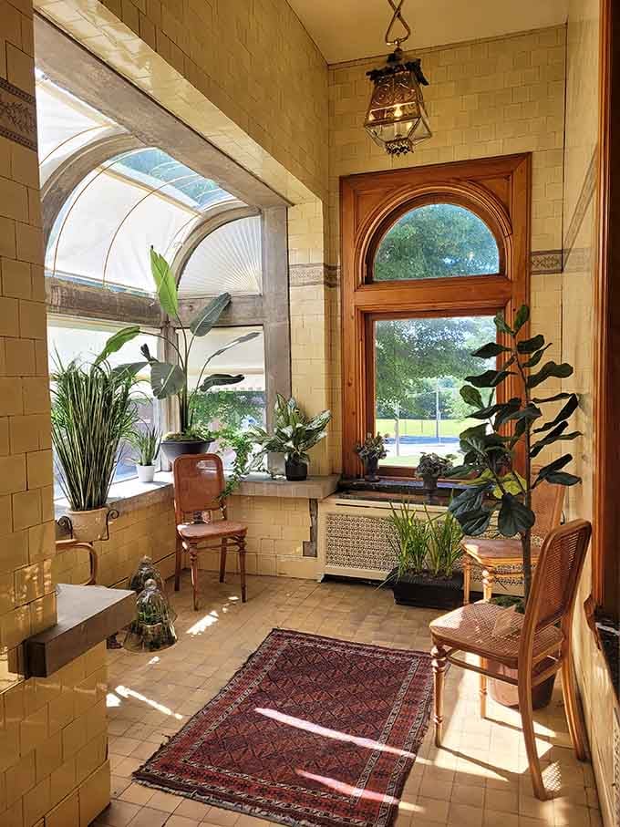 A sunroom where even the plants probably felt pressure to look more sophisticated than your average houseplant.