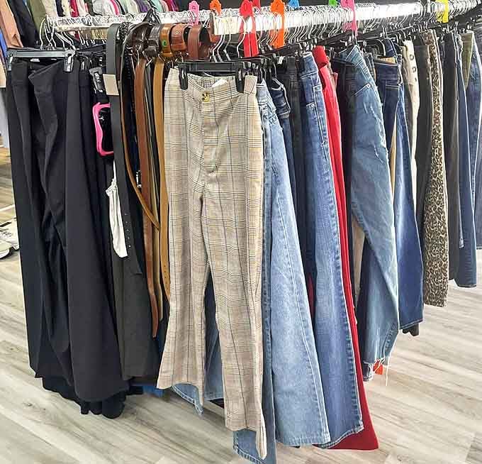 The pants section&mdash;where vintage Levi's hide among modern options. Smart shoppers know the older pairs often have better construction and character.