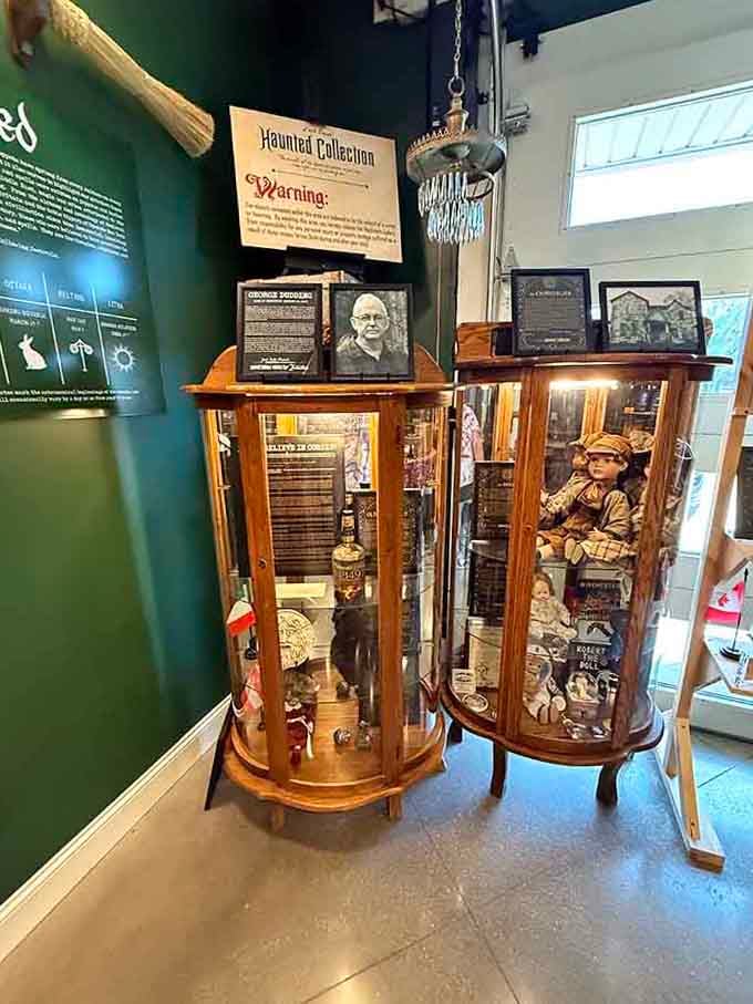 Warning labels on haunted artifact cabinets suggest these items come with more baggage than your ex's emotional issues.