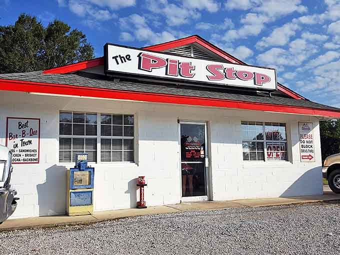 The Pit Stop promises "Best Bar-B-Que in Town" without fancy frills. In Mississippi, the humbler the building, the more serious the barbecue inside.
