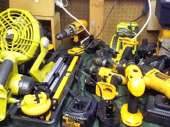 A yellow sea of power tools that would make Tim "The Tool Man" Taylor grunt with primal delight. More power indeed!