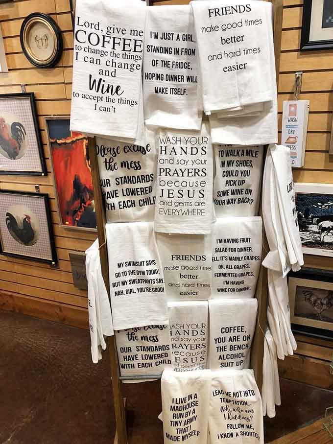 Kitchen towels with sayings that perfectly capture every mood from Monday morning to Friday night wine.