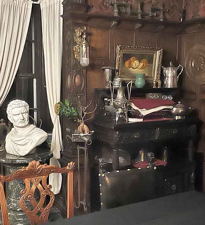 This antique-filled corner could be straight from a Victorian novel, where every object seems to whisper secrets from the past.