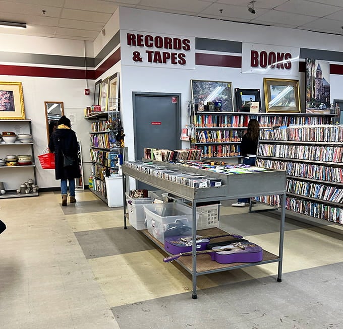 The records and tapes section is a time machine for music lovers who remember when albums had actual physical weight.