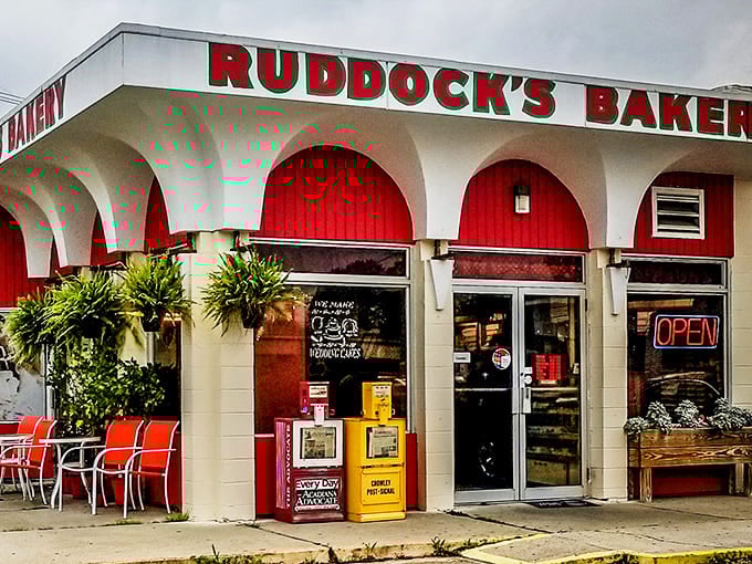 Ruddock's Bakery's bright red arches frame doorways to carbohydrate heaven &ndash; where retirement diets go to cheat without breaking the bank.