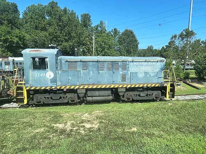 The Rockton, Rion & Western locomotive represents local railroad history, connecting small South Carolina towns to the wider world.