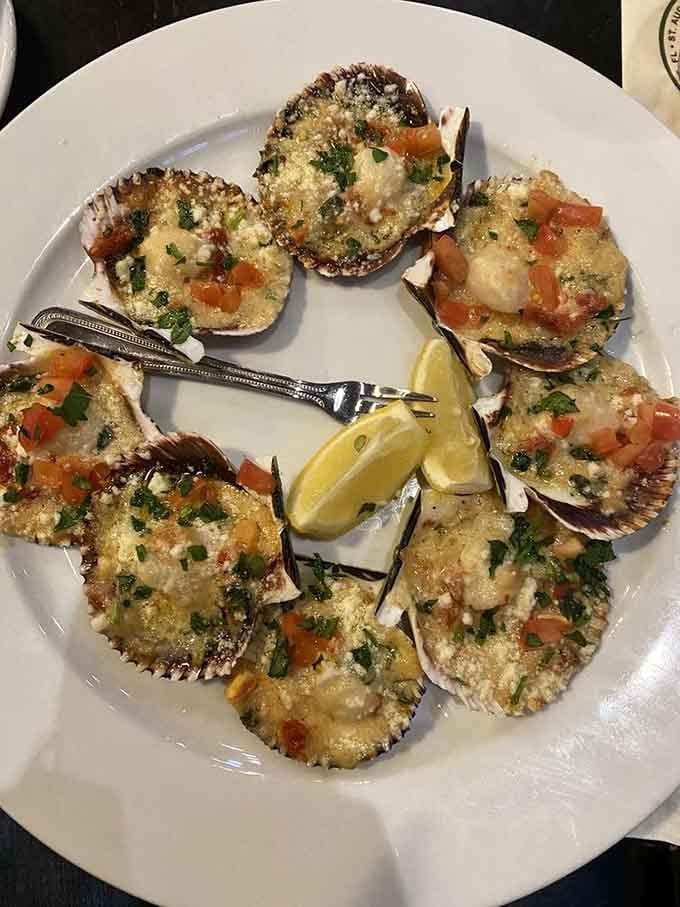 Baked scallops that look like little treasures from the sea, each one a perfect bite of oceanic sweetness topped with buttery breadcrumbs.