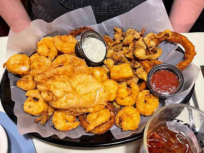 A seafood platter that makes other platters look like appetizers. This isn't just dinner&mdash;it's a maritime celebration that requires both hands and zero shame.