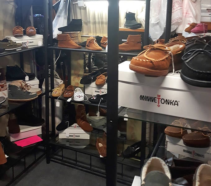 Minnetonka moccasins lined up like soldiers ready for deployment to cozy feet everywhere. Comfort never goes out of style, even when everything else does.