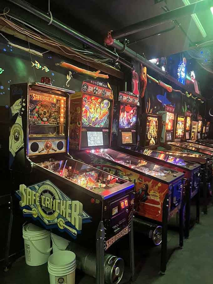 Row after row of pinball machines stand ready to devour your quarters and deliver pure nostalgic joy in return.