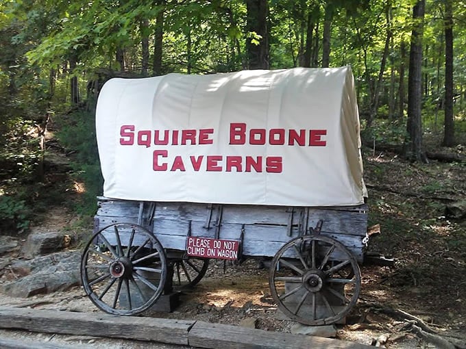 This covered wagon isn't going anywhere, but it sure sparks imagination about journeys across untamed wilderness long ago.