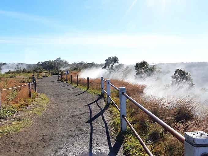 Steam vents line the path like nature's pressure cookers, reminding visitors they're walking on one of Earth's most active volcanoes.