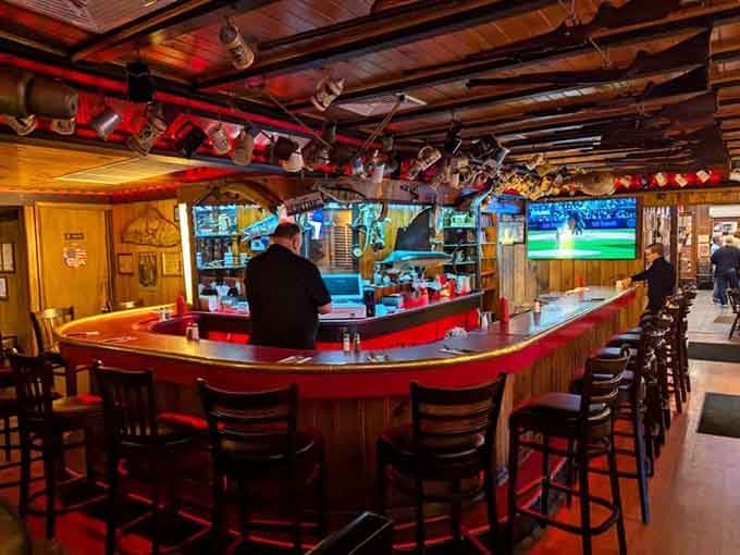 The bar stretches invitingly with sports on TV and enough seating to host your entire bowling league after tournament night ends.