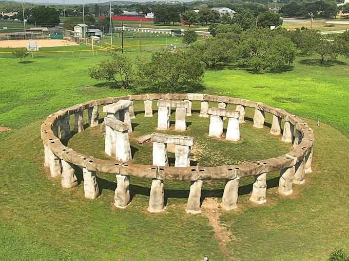 From above, the circular precision becomes clear, revealing the careful planning behind this whimsical Hill Country landmark.