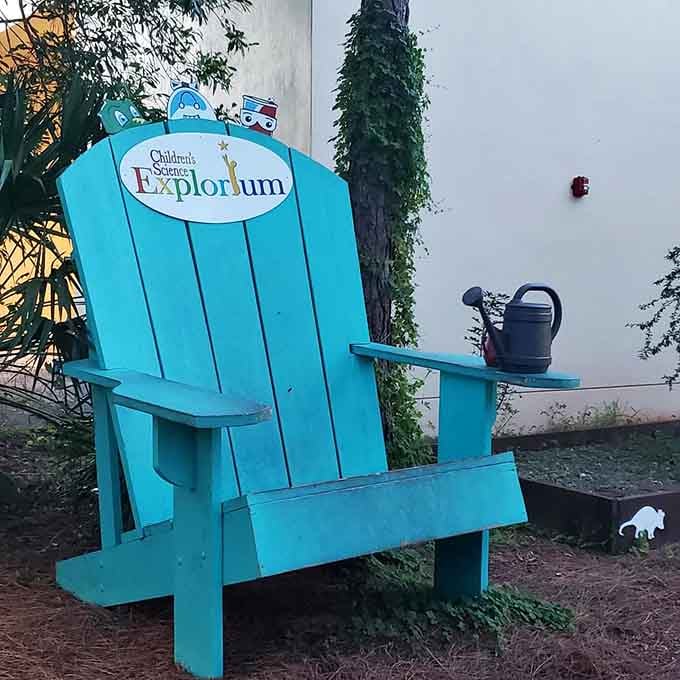 The giant Adirondack chair outside the Explorium makes everyone feel like they've shrunk, Alice in Wonderland style, minus the talking rabbits.