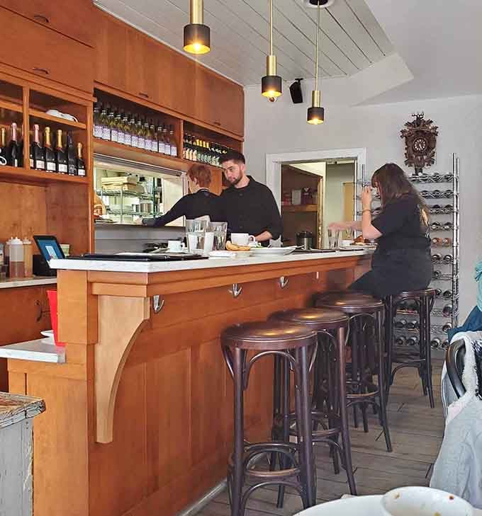 A proper café bar where you can perch with coffee and pastries, watching the morning magic unfold.