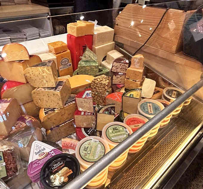 That cheese case is like a dairy museum, showcasing varieties from around the world in glorious, melty display.