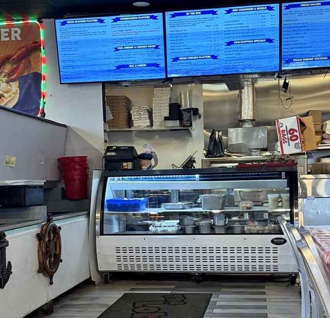 The heart of the operation, where fresh seafood transforms into the meals that keep people coming back for more.