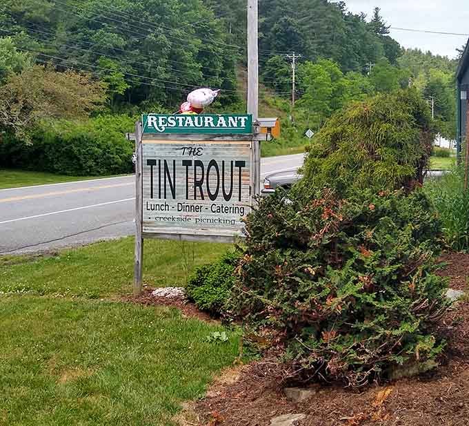 The roadside sign that's been guiding hungry travelers to trout heaven for years and counting strong.