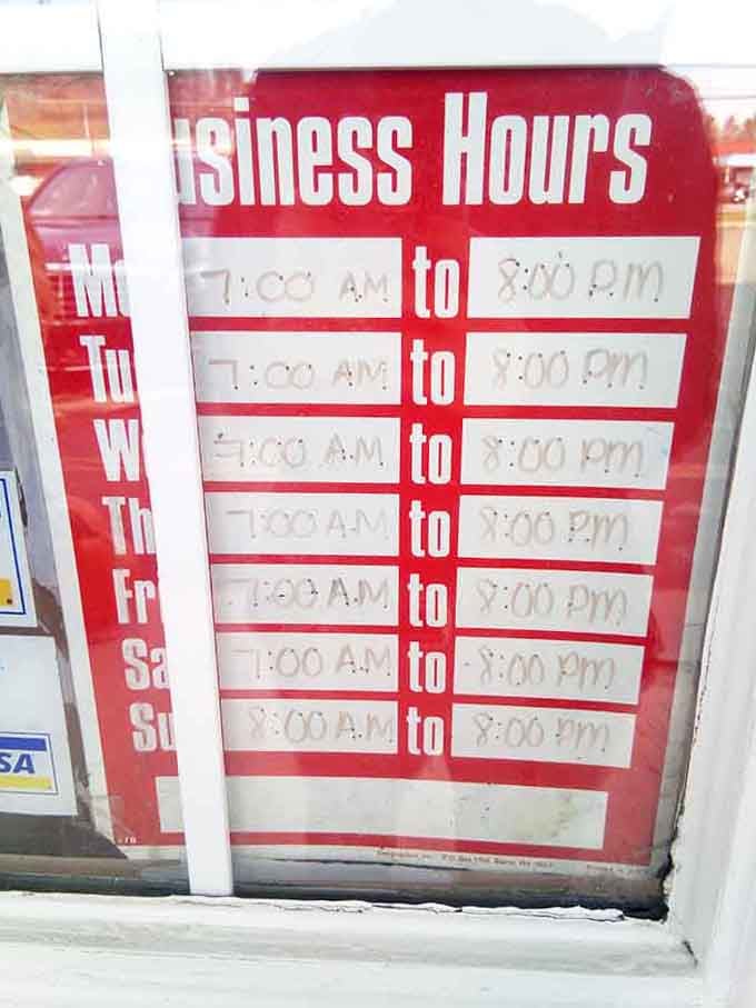 Hours posted clearly because good restaurants know their customers are already planning their next visit before leaving.