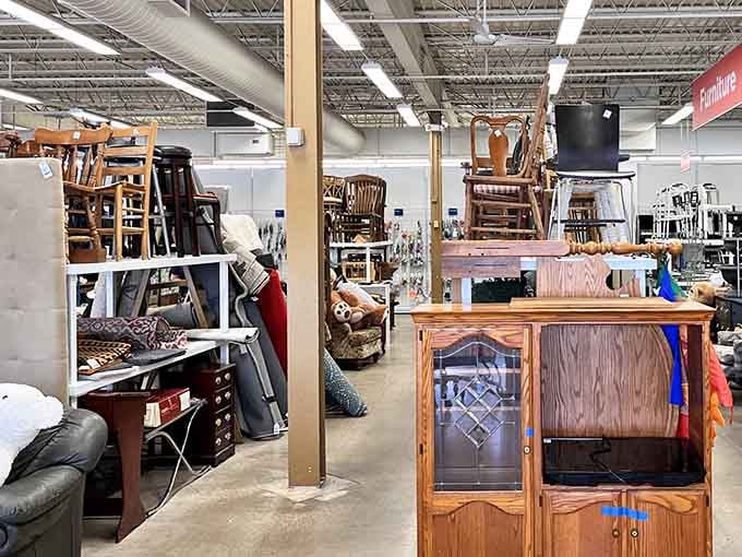Furniture stacked and displayed throughout the store, ready to furnish your home without emptying your retirement fund.