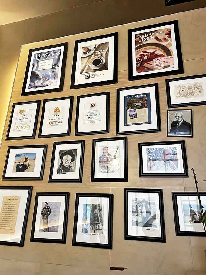 The wall of fame showcases press clippings and awards&mdash;silent testimony to decades of satisfied customers and food worth celebrating.
