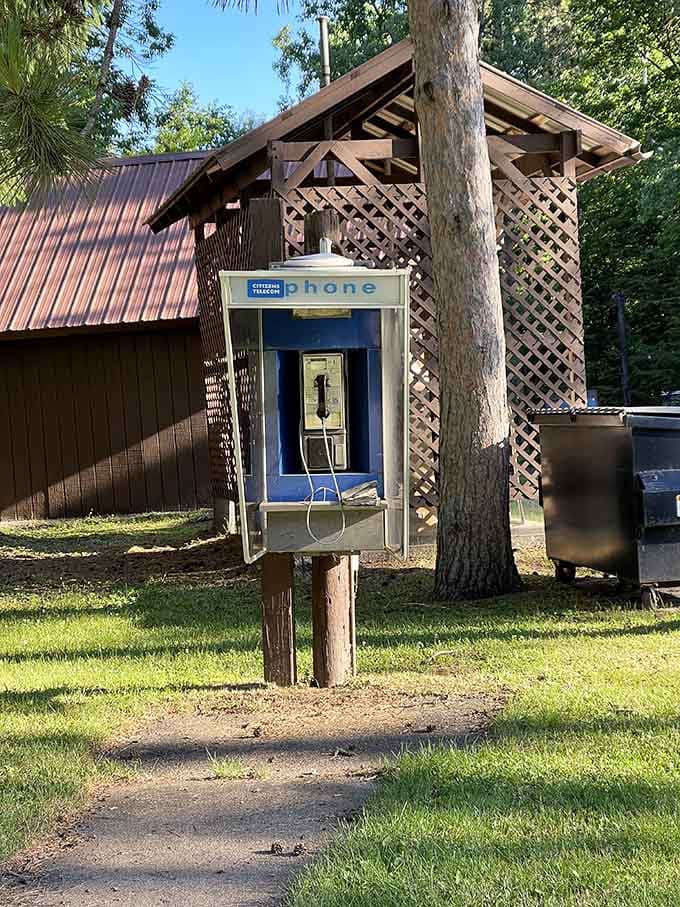 Yes, that's an actual working pay phone, a relic from when we all survived without constant connectivity.