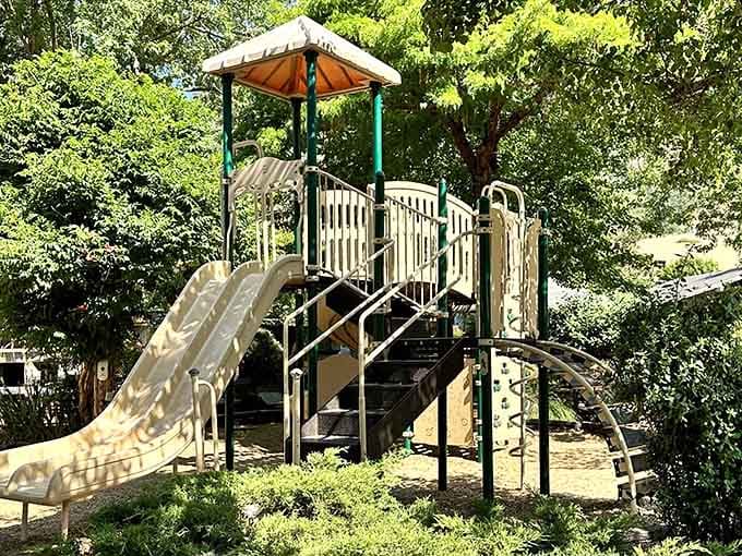 Even safari explorers need playground breaks, because zebra-watching is exhausting work for little adventurers everywhere.