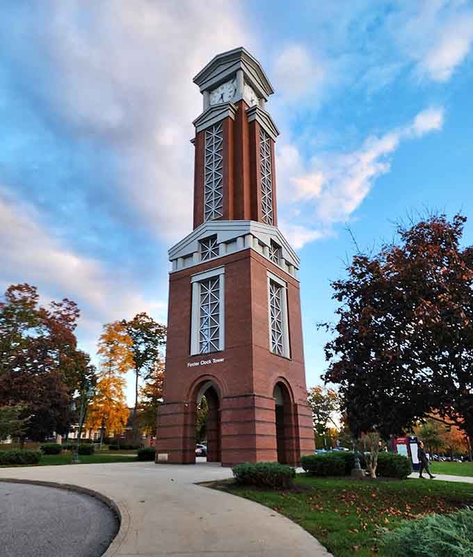 The Foster Clock Tower stands tall on campus, keeping time for students who probably check their phones anyway, but appreciate the gesture.