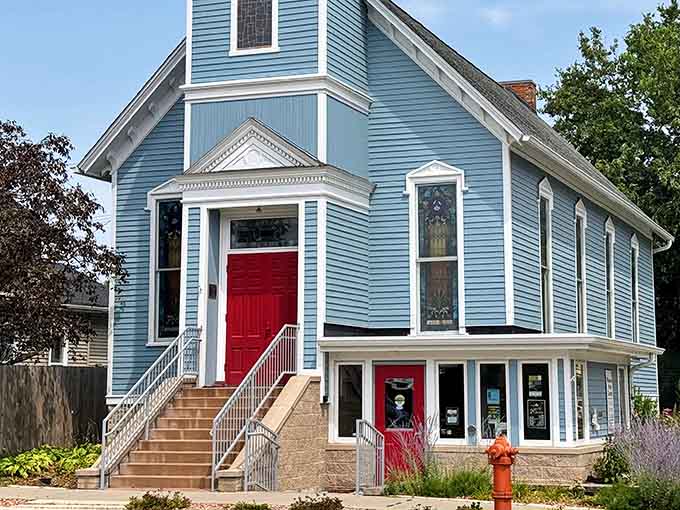 The Winona Arts Center's bright blue exterior promises creativity inside, and the building delivers on that colorful promise.