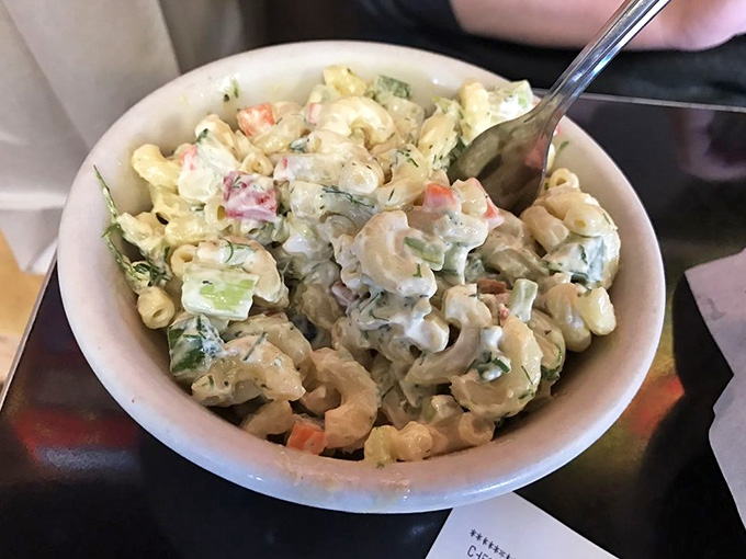 The macaroni salad is creamy, perfectly seasoned, and exactly what your sandwich needs as a sidekick.