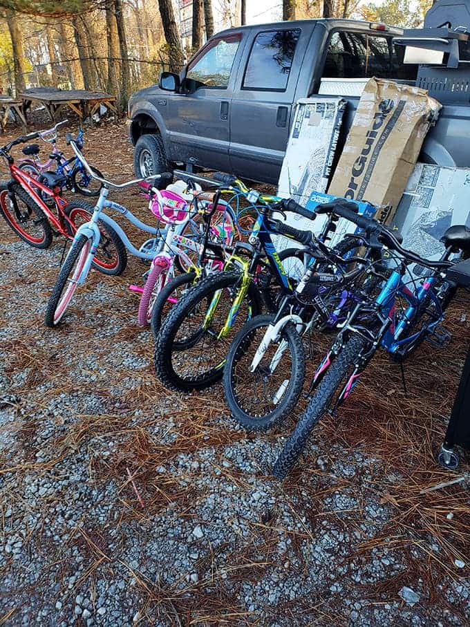 Bicycle battalion standing at attention! From princess pink to mountain-ready, these wheels are waiting for their next adventure.